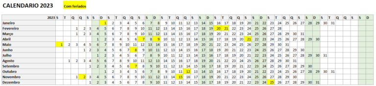 CALENDÁRIO 2023 EM EXCEL – Fabiano Bento